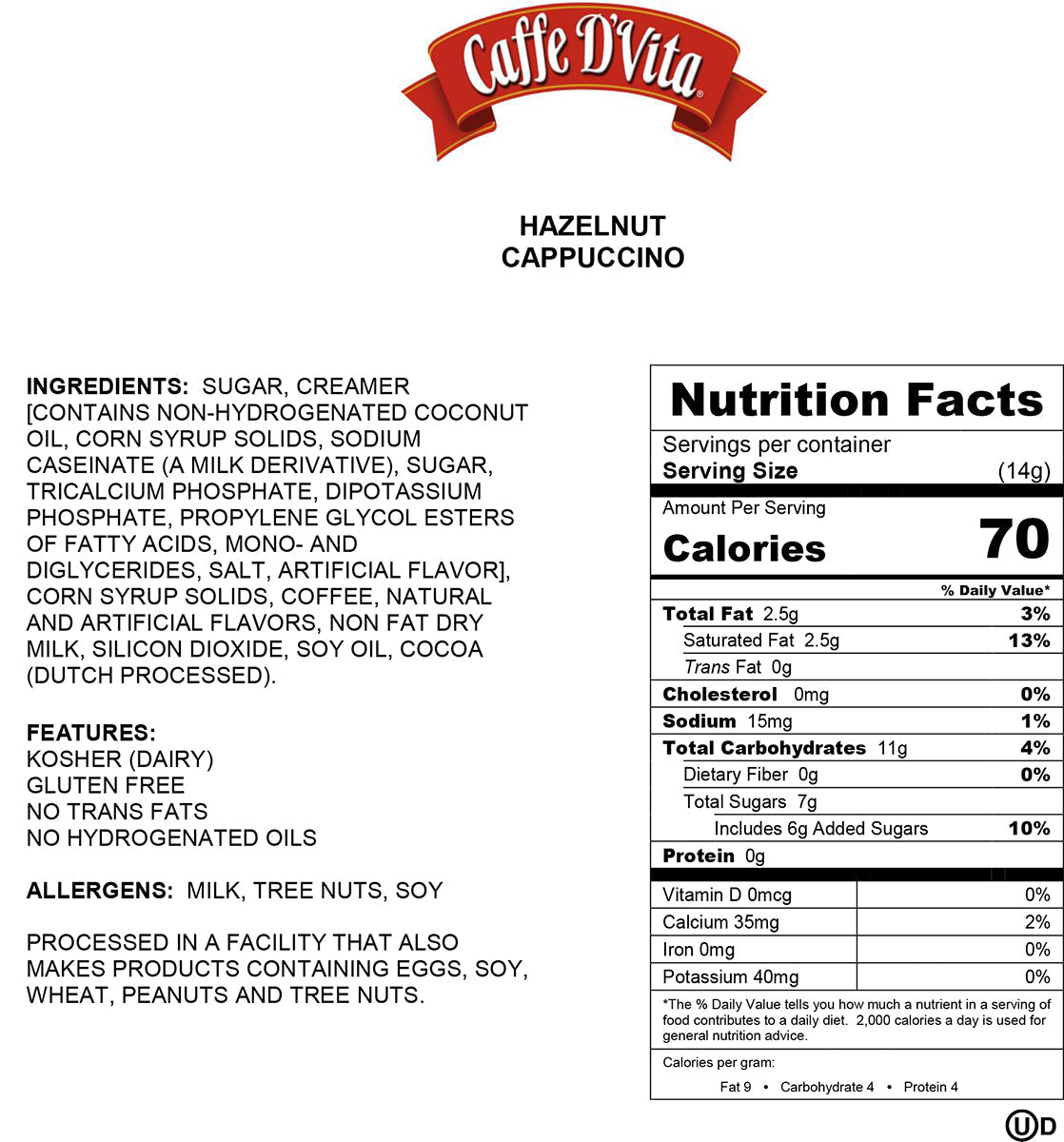 Hazelnut Cappuccino - Case of 6 - 1 lb. cans (16 oz.) - Foodservice ...